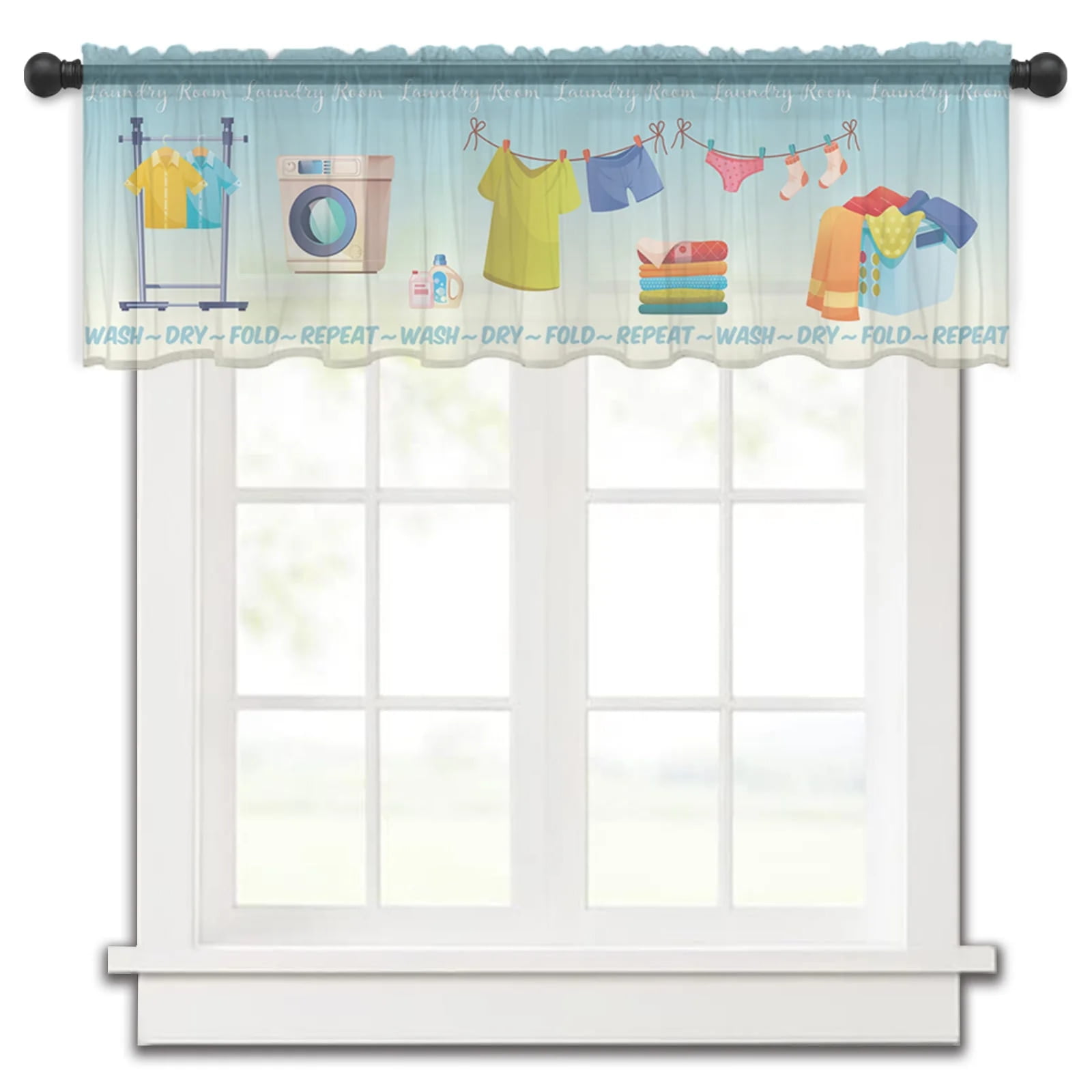 Laundry Room Washing Machine Clothes Kitchen Small Curtain Tulle Sheer ...