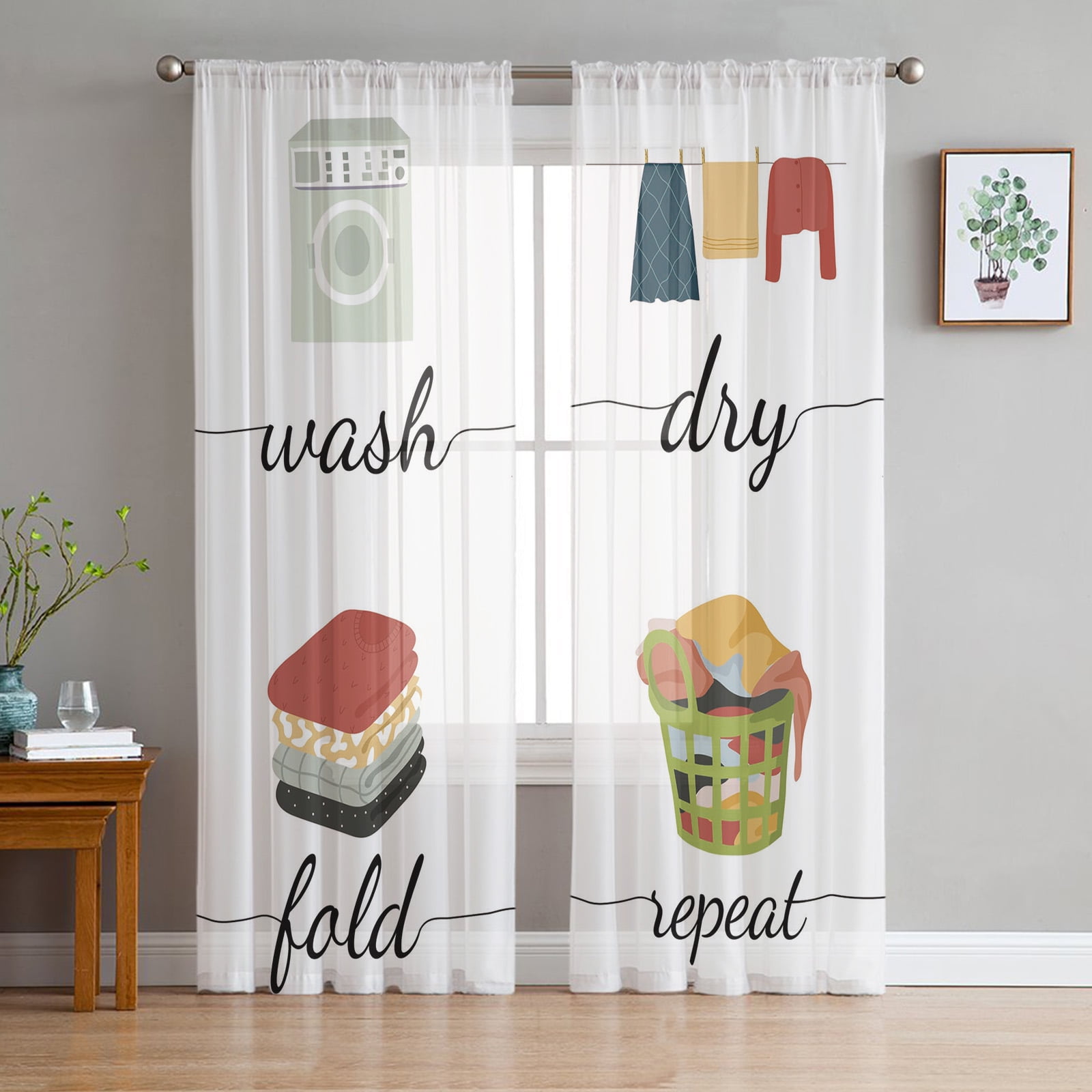 Laundry Room Washing Machine Clothes Tulle in Sheer Curtains for Living ...