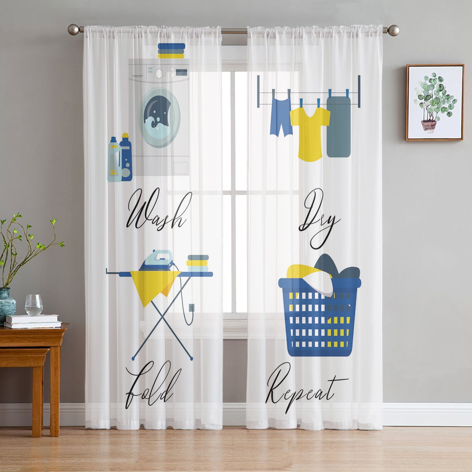Laundry Room Washing Machine Clothes Tulle in Sheer Curtains for Living ...