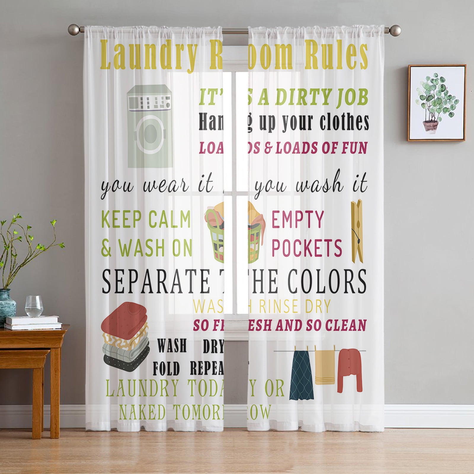 Laundry Room Washing Machine Clothes Tulle in Sheer Curtains for Living ...