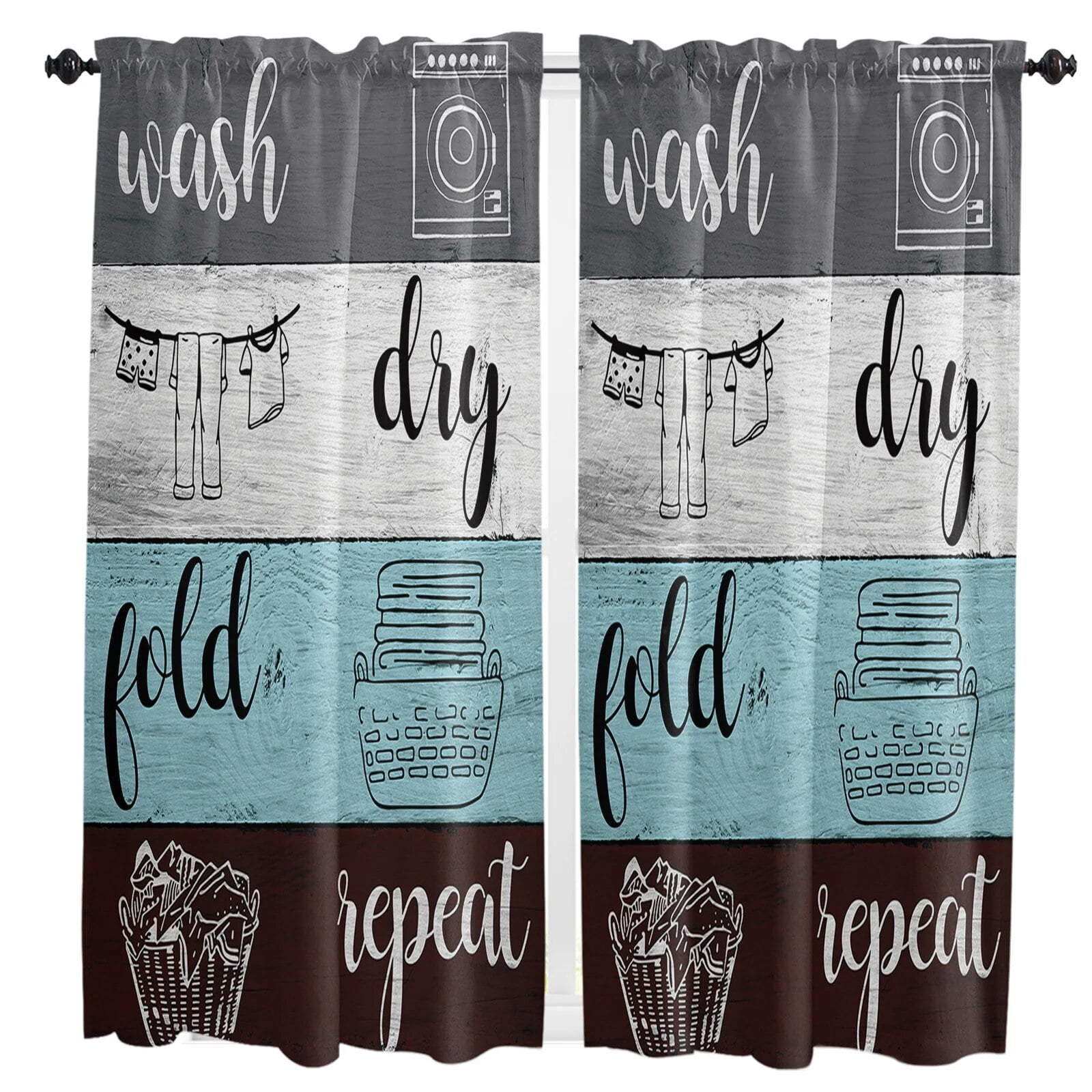 Laundry Room Washing Wash Dry Fold Repeat Color Rod Pocket Short ...