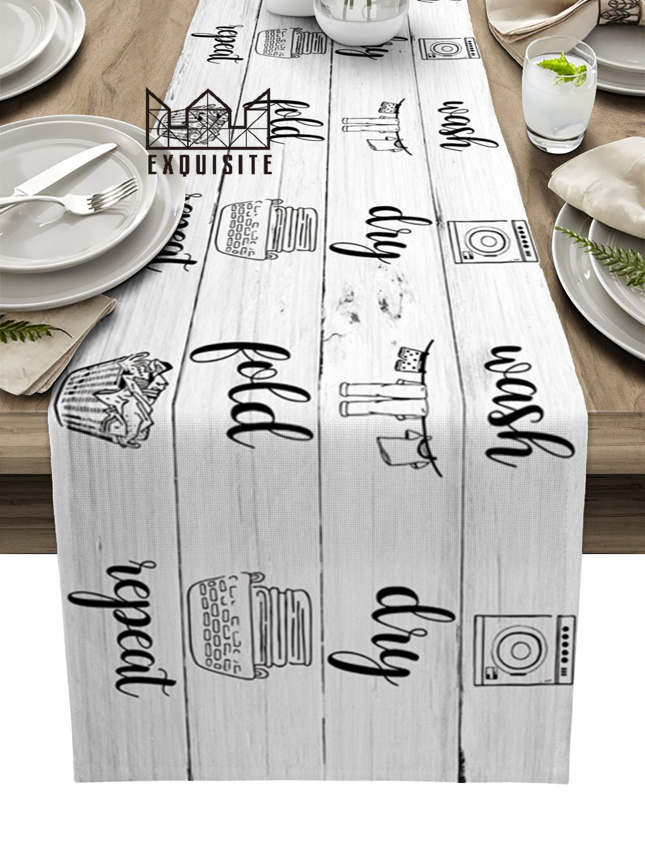Laundry Room Washing Wash Dry Fold Repeat Table Runner ration Home r ...