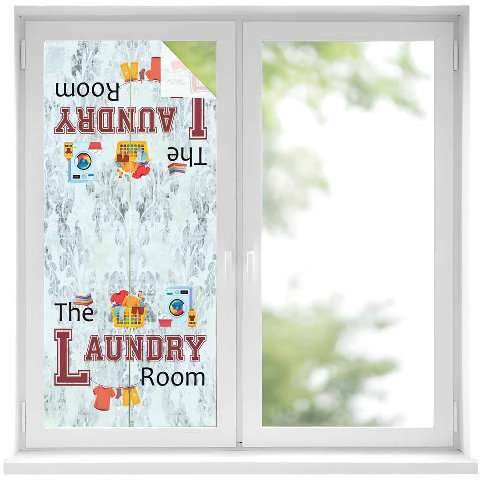 Laundry Room Window Privacy Film, Blue Cartoon Washing Machine Clothes ...