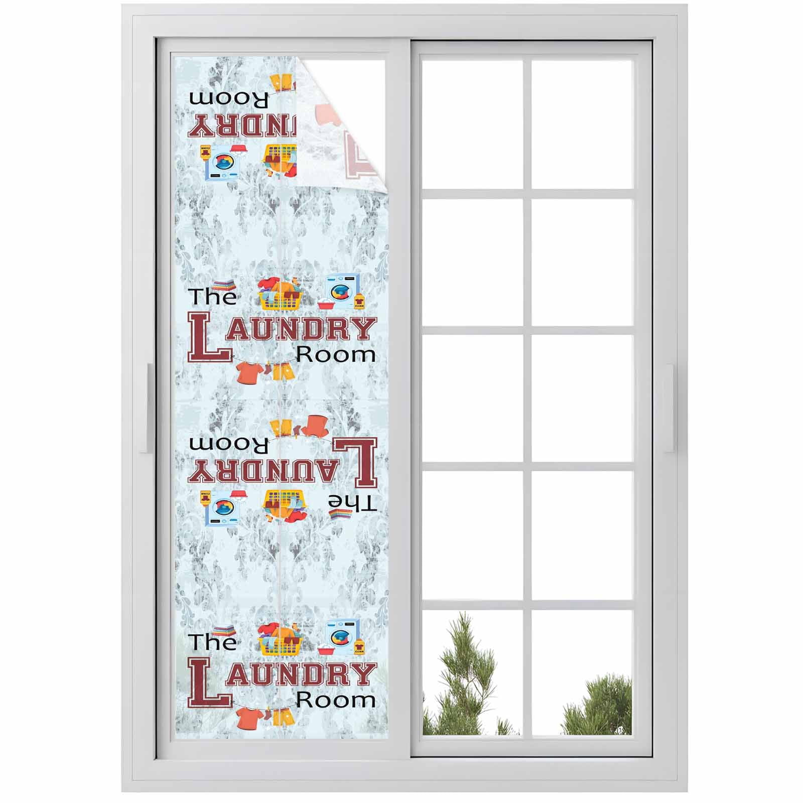 Laundry Room Window Privacy Film, Blue Cartoon Washing Machine Clothes ...