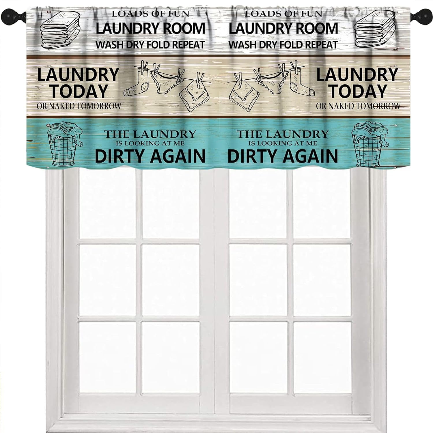 Laundry Room Window Valance,Vintage Farmhouse Rustic Watercolor Hanging ...
