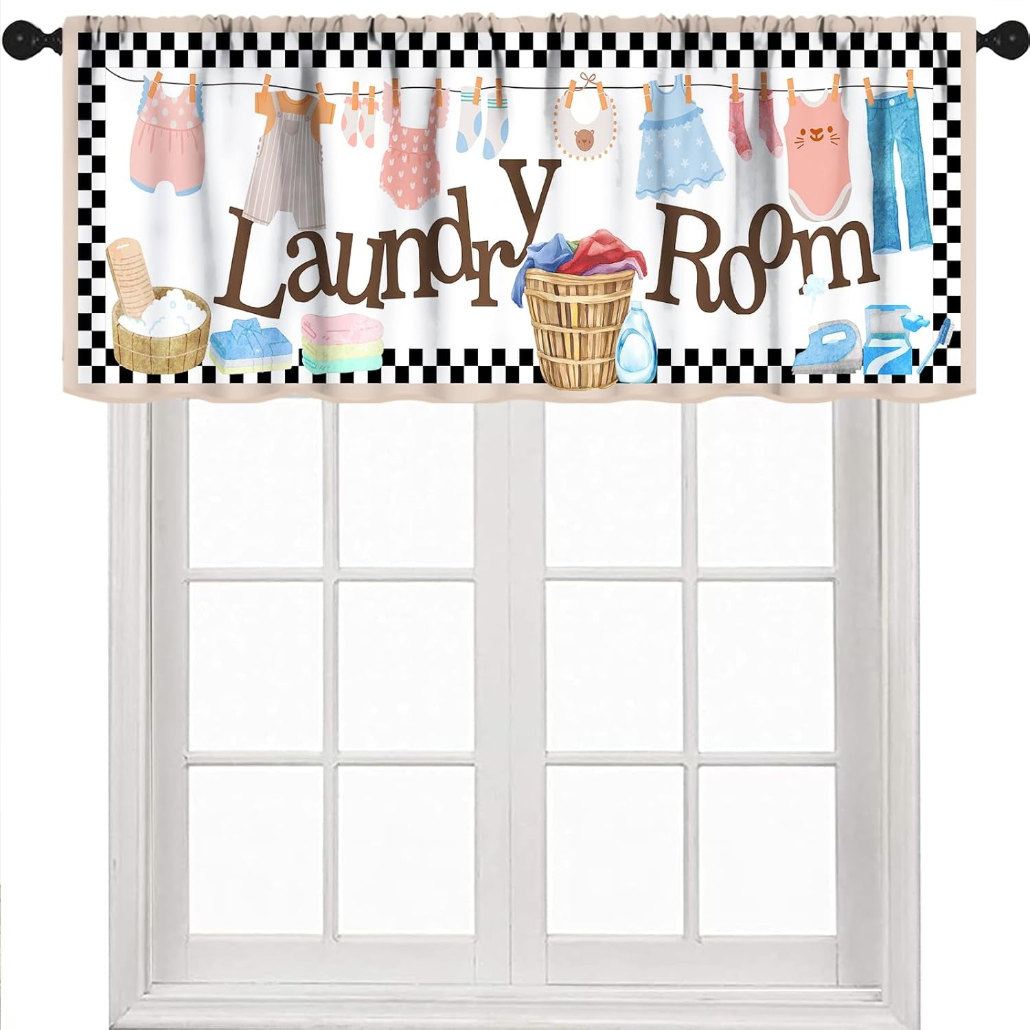 Laundry Room Window Valance,Vintage Farmhouse Rustic Watercolor Hanging ...