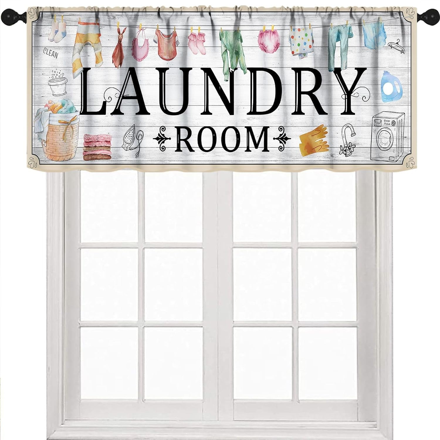 Laundry Room Window Valance,Vintage Farmhouse Rustic Watercolor Hanging ...
