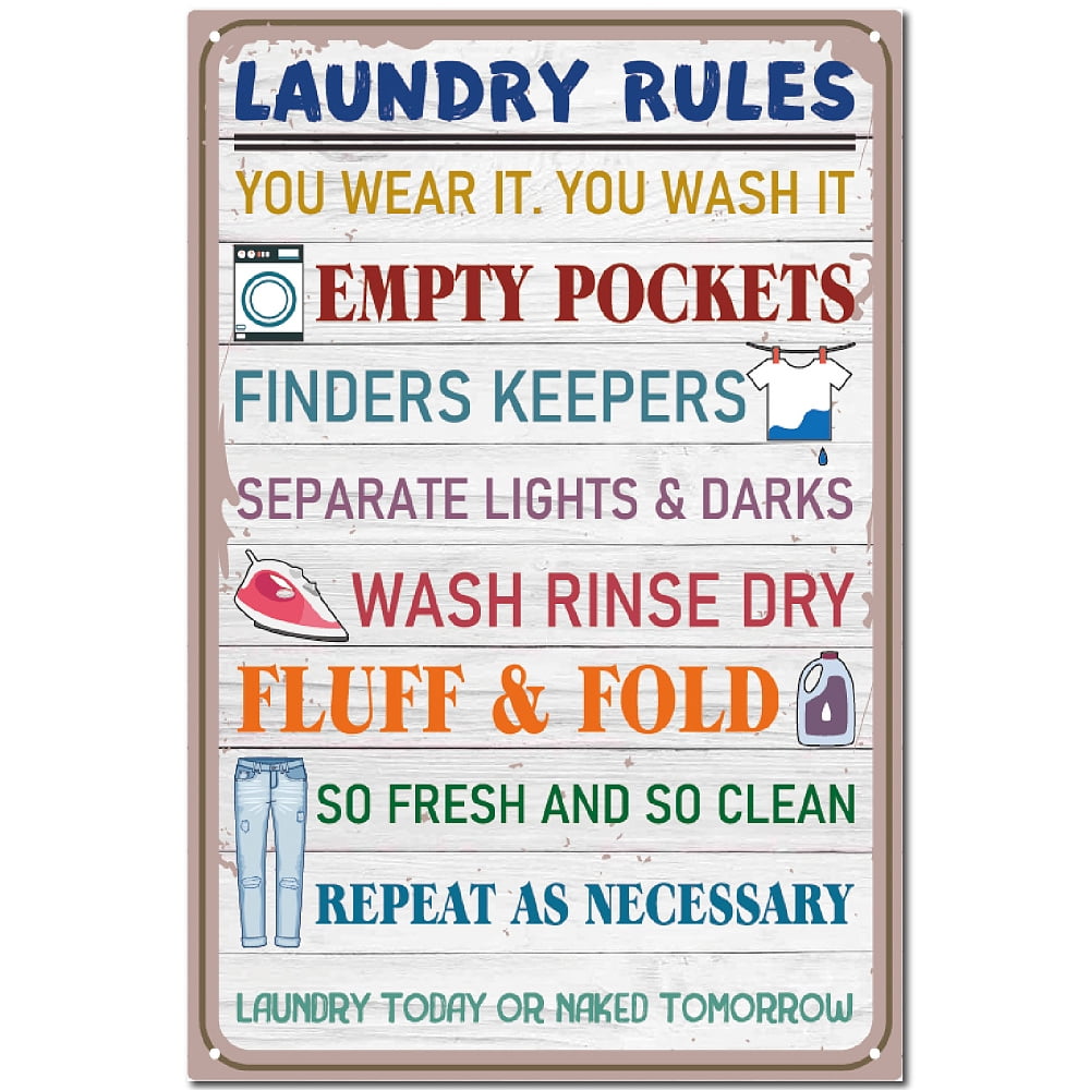 Laundry Rules Tin Sign Laundry Room Tin Sign Metal Wall Mounted Decor ...