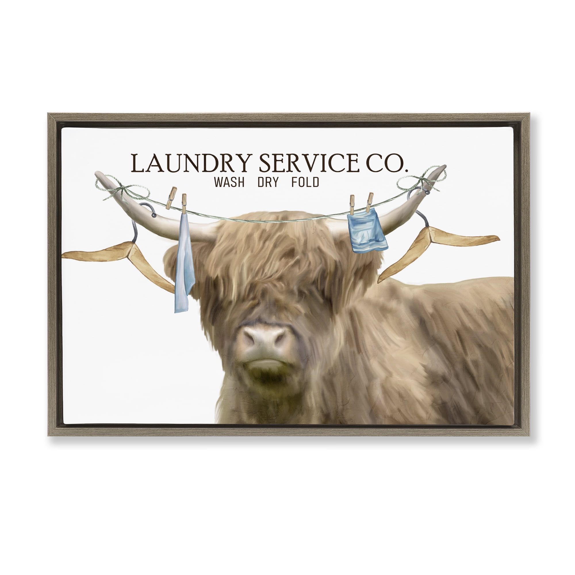 Laundry Service Cattle Brown Framed Floater Canvas Wall Art, design by ...