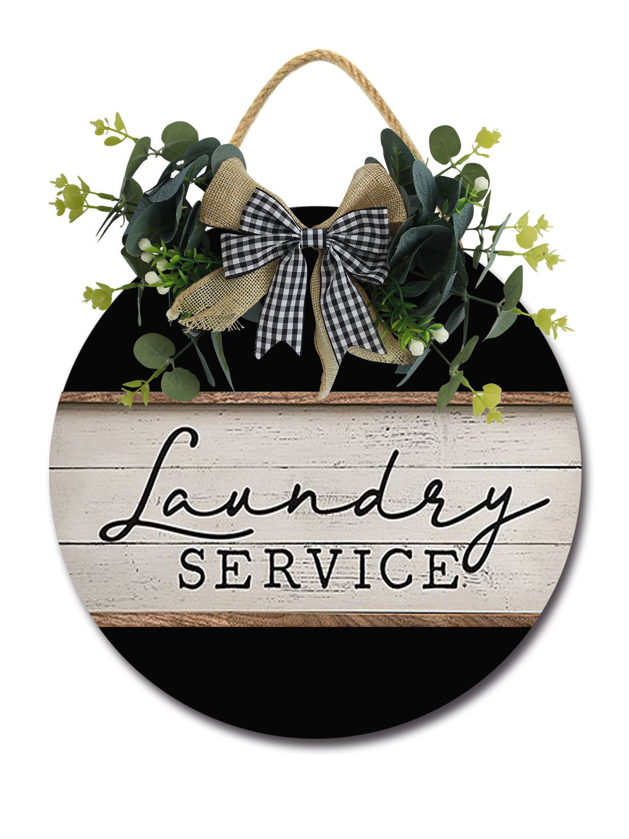 Laundry Service Door Sign Home Decor Round Wood Wreaths Wall Hanging ...