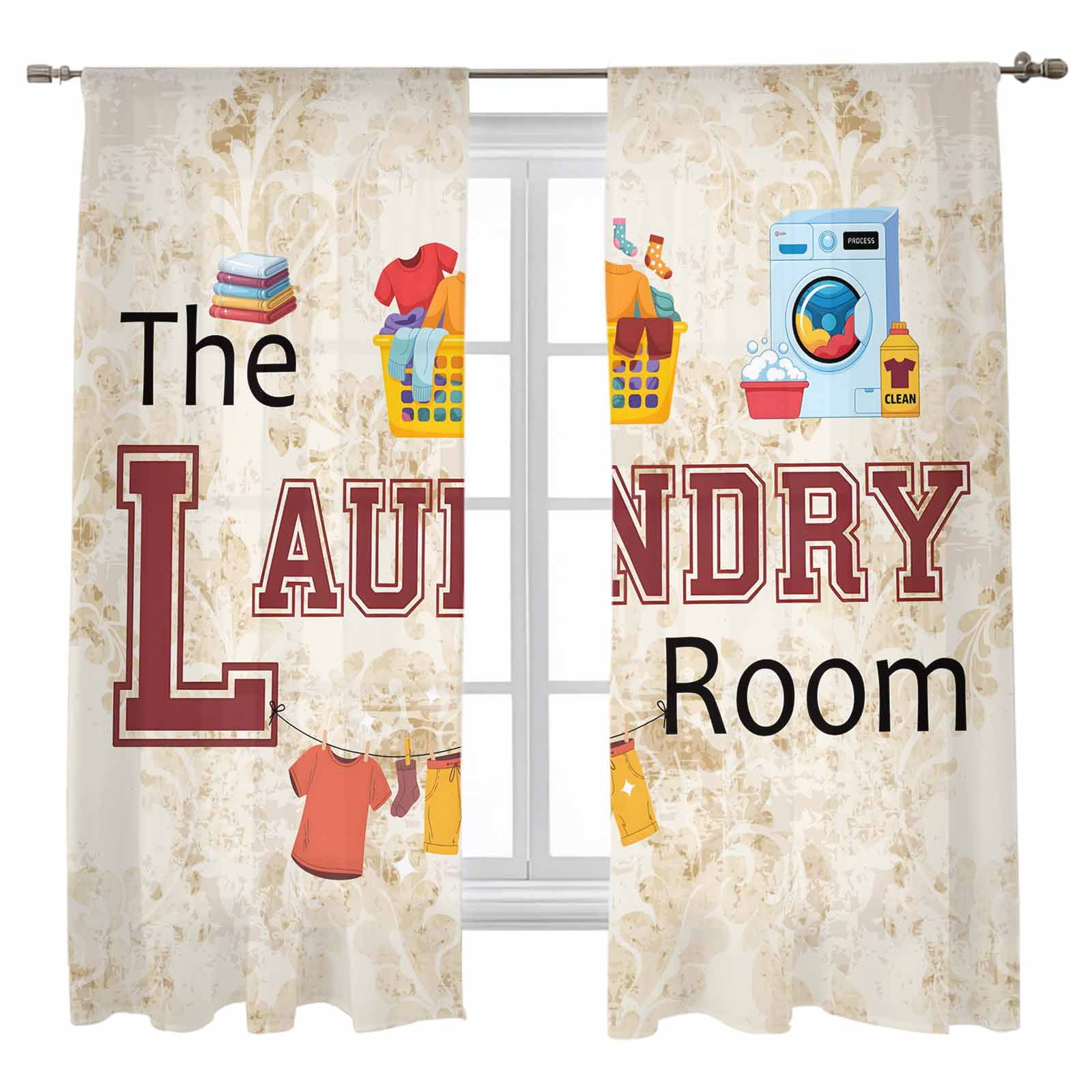 Laundry Sheer Curtains 63 inches Long, The Laundry Room Washing Machine ...