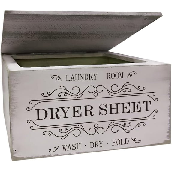 Laundry Sheet Holder Dryer Sheet Box with Hinged Lid Wood Dispenser ...