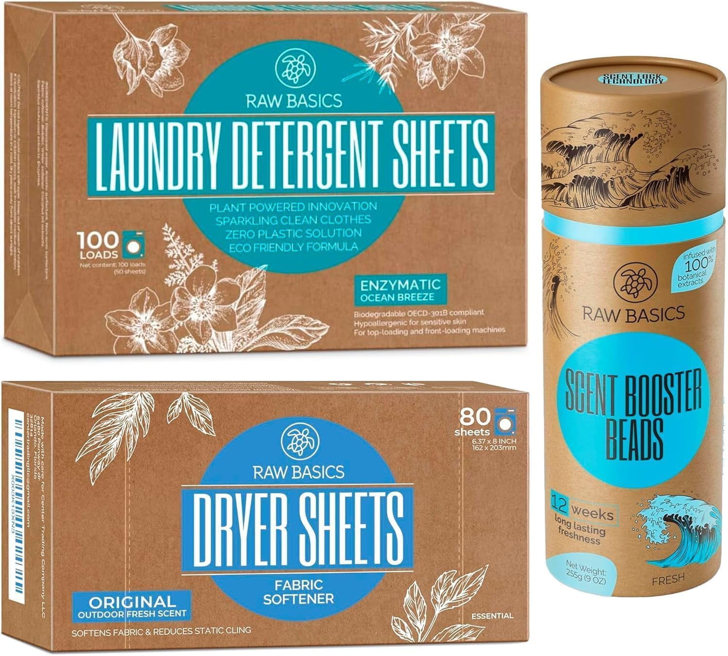 Laundry Sheets Ocean Breeze, 100 Loads, and Scent Boosters for Washer ...
