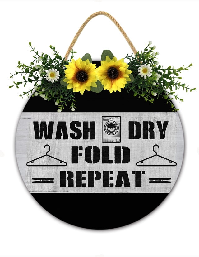 Laundry Sign Gift Farmhouse Wash Dry Fold Repeat Wooden Hanging Sign ...