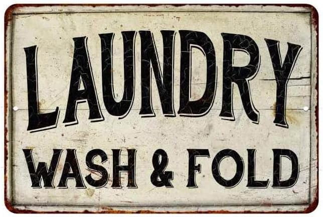 Laundry Sign, Wash & Fold Laundry Room Decor, Vintage Look Washroom ...