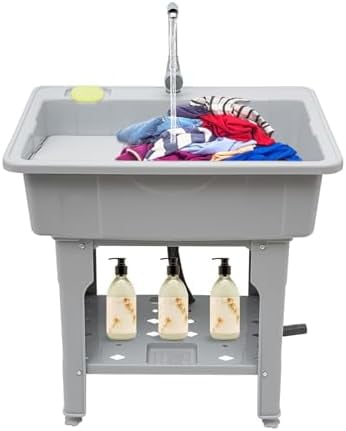 Laundry Sink,Freestanding Plastic Laundry Utility Sink with Hot Cold ...