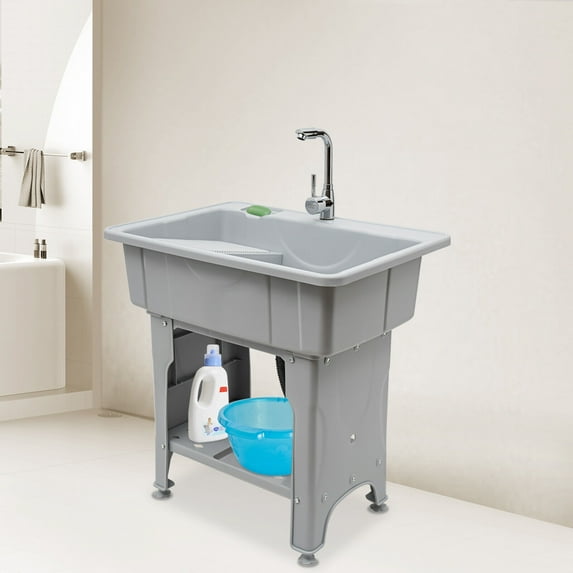 Laundry Sink,Freestanding Plastic Laundry Sink with Washboard,Utility ...