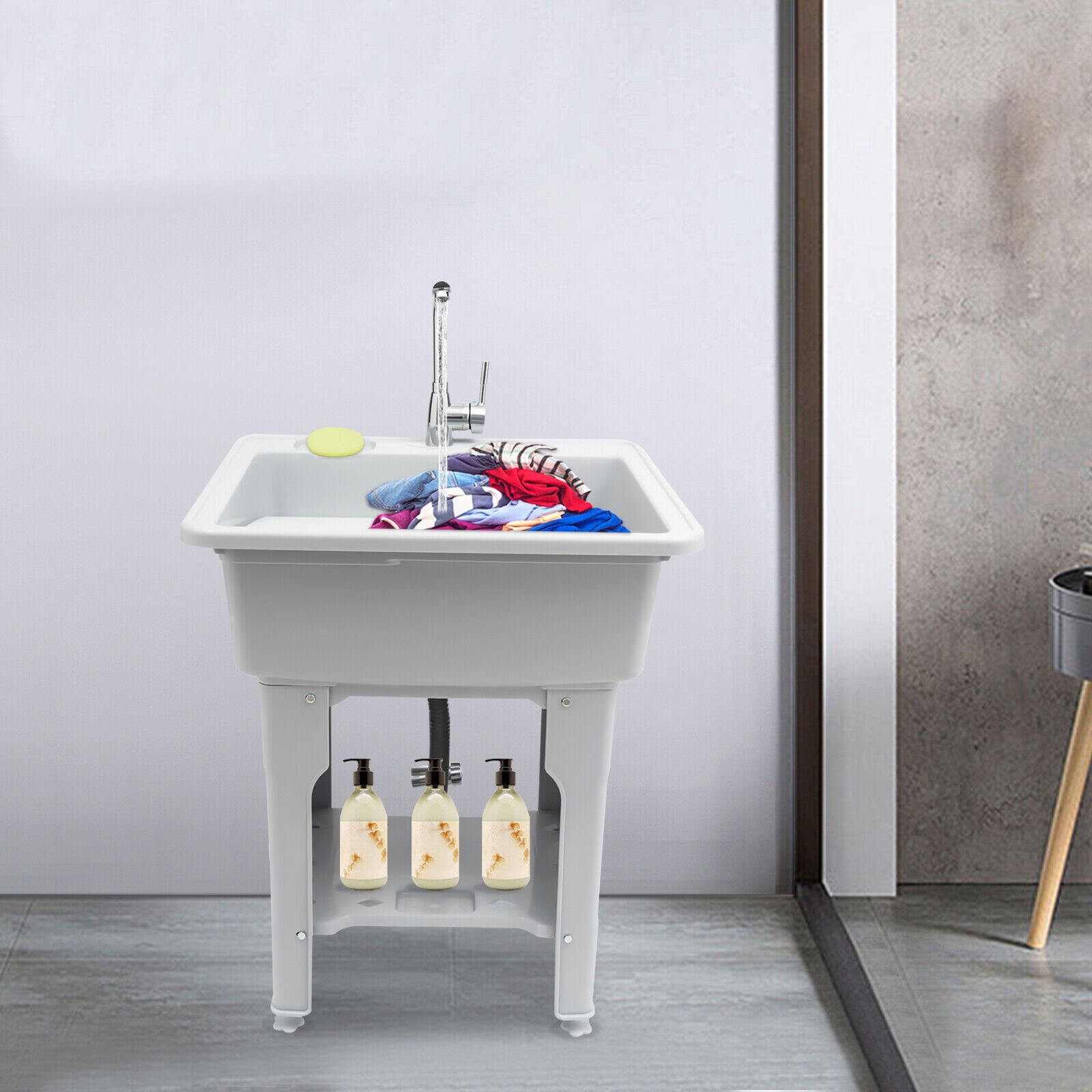 Laundry Sink Freestanding Plastic Utility Sink with Washboard Faucet ...