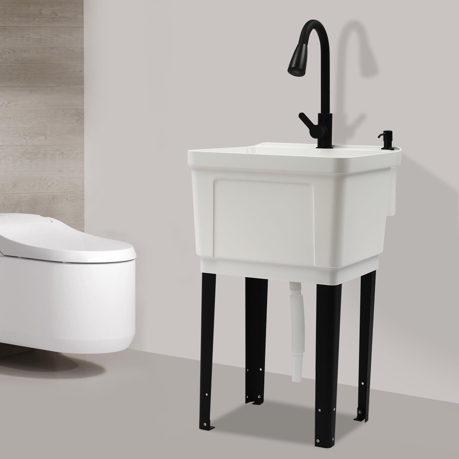 Laundry Sink With High Arc Stainless Steel Pull Down Faucet ...
