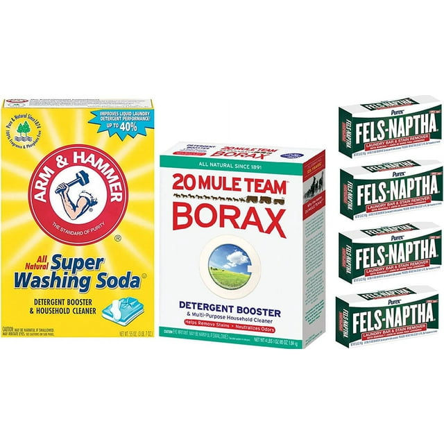 Laundry Soap Kit - Fels Naptha 4 bars, 20 Mule Team Borax Natural ...