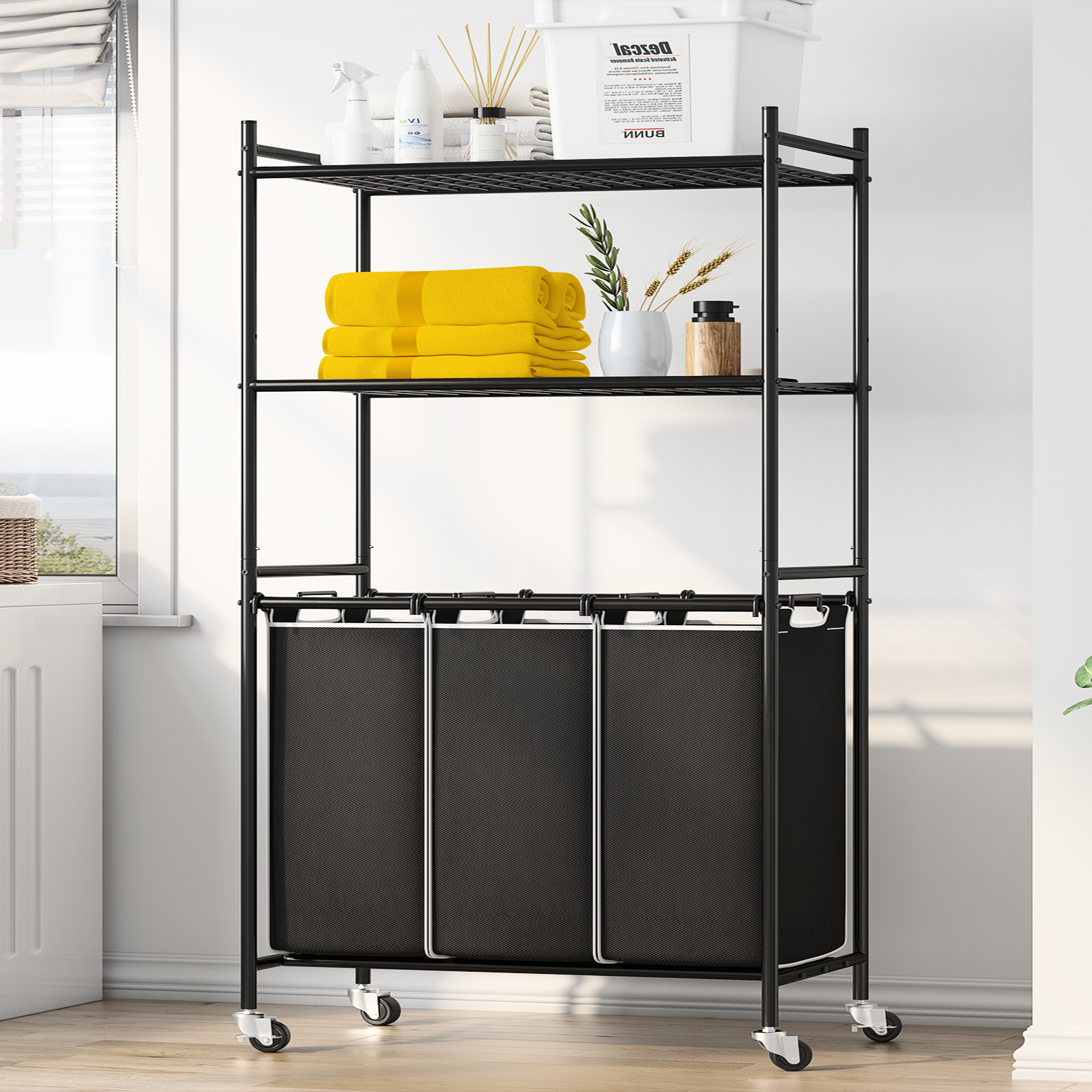 Rolling Laundry Hamper Laundry Basket Cart W/Wheels, Dirty Clothes ...