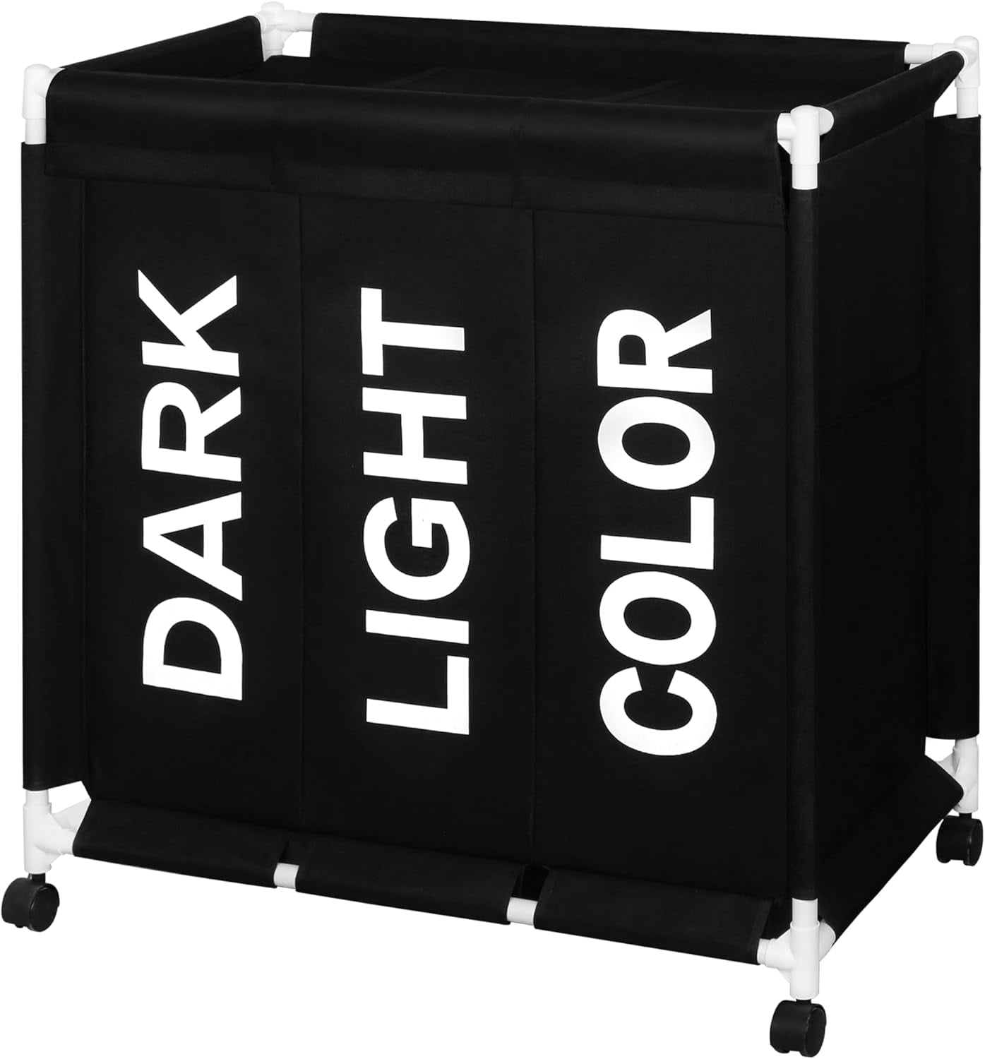 Laundry Sorter 3 Section, 170L Laundry Cart with 3 × 15 Gal Compartment ...