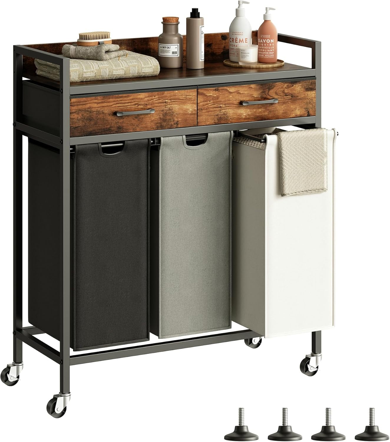 Laundry Sorter 3 Section Laundry Hamper with Shelf, Durable 3 Section ...