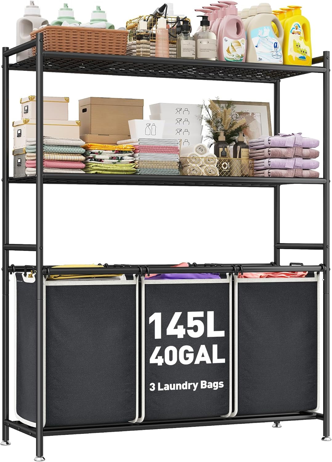 Laundry Sorter 3 Section Laundry Hamper Sorter with Adjustable Storage ...