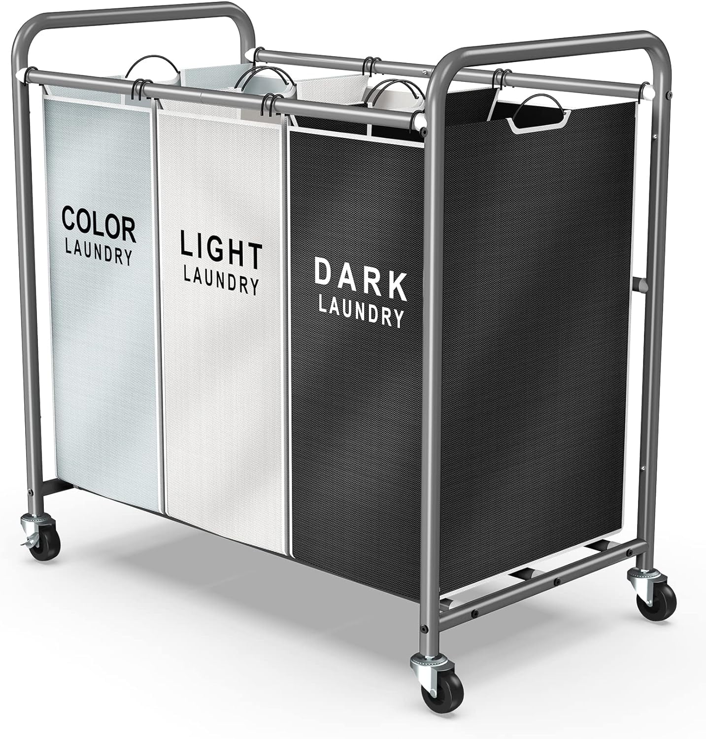 Laundry Sorter 3 Section, Separated Laundry Basket with Wheels, Rolling ...