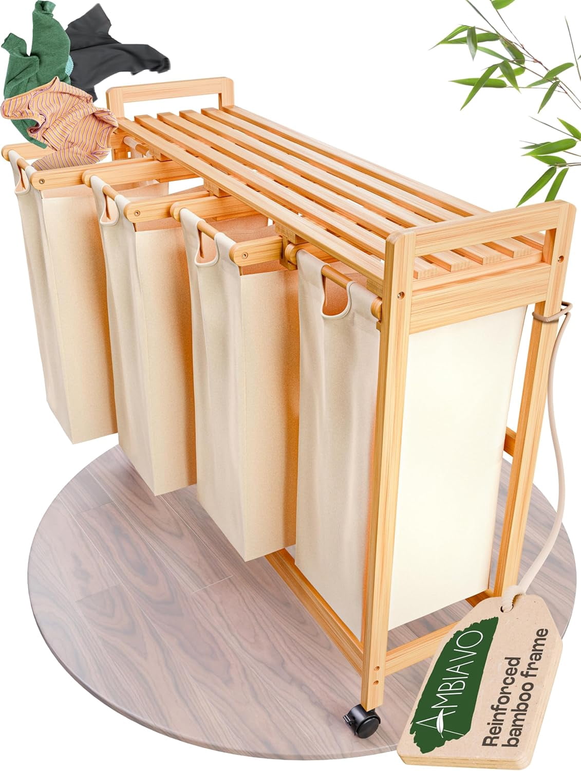 Laundry Sorter with 4 Sections beige, Laundry Hamper with Removable ...