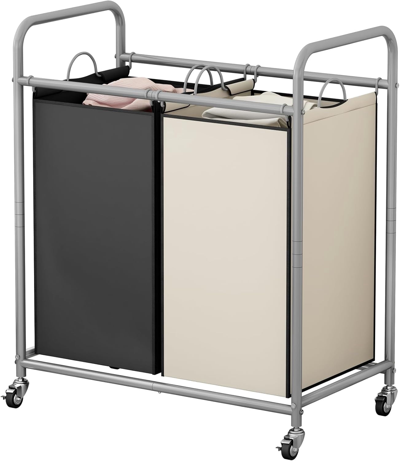Laundry Sorter Basket 2 Bag Laundry Hamper Cart with Rolling Lockable ...
