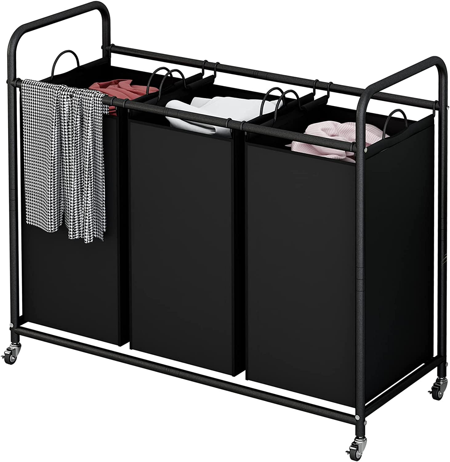 Laundry Sorter Basket 3 Bag Laundry Hamper Cart with Rolling Lockable ...