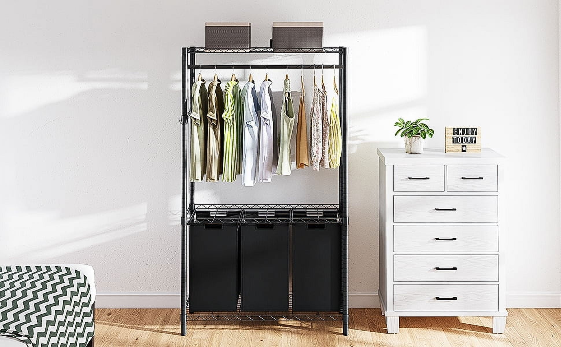 Laundry Sorter with Hanging Bar,2/3 Section Laundry Hamper with ...