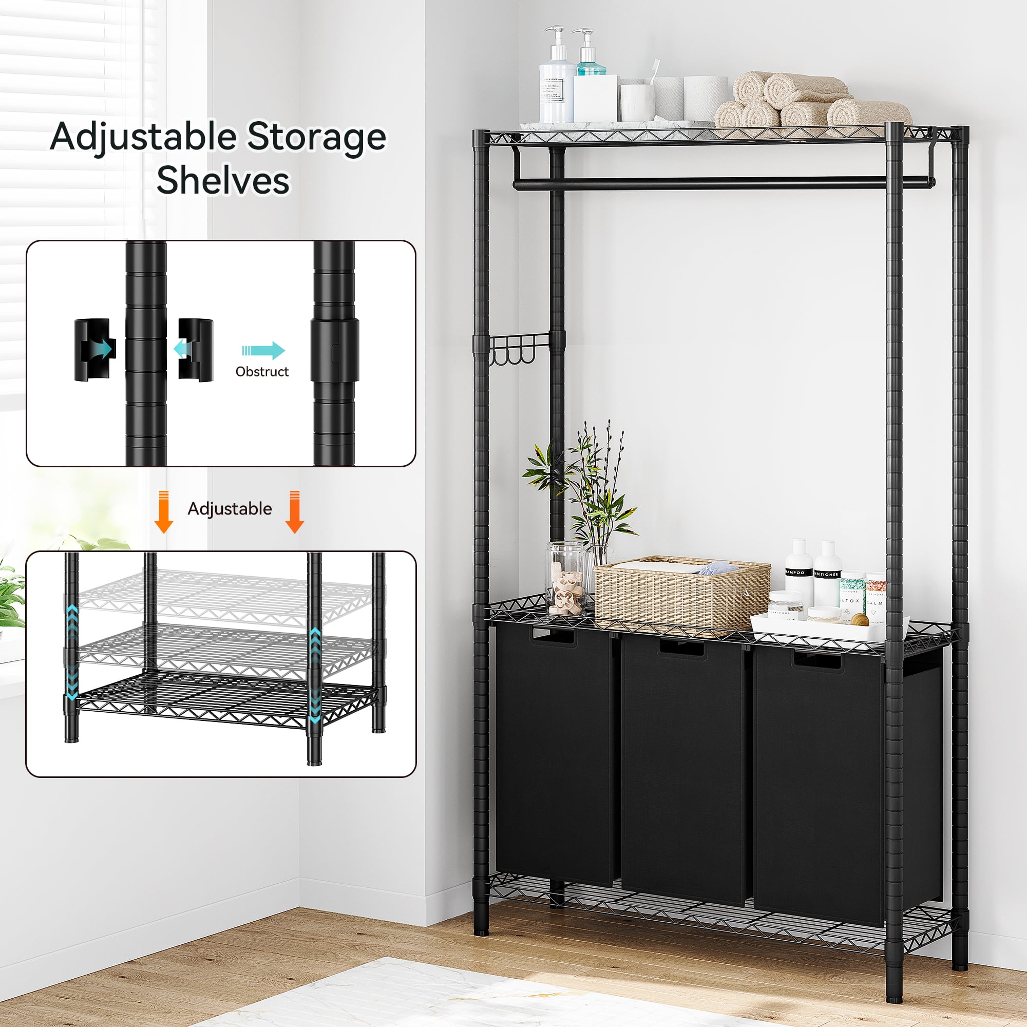 Dragonpad USA Portable 3-Bins Laundry Sorter, Black - Walmart.com