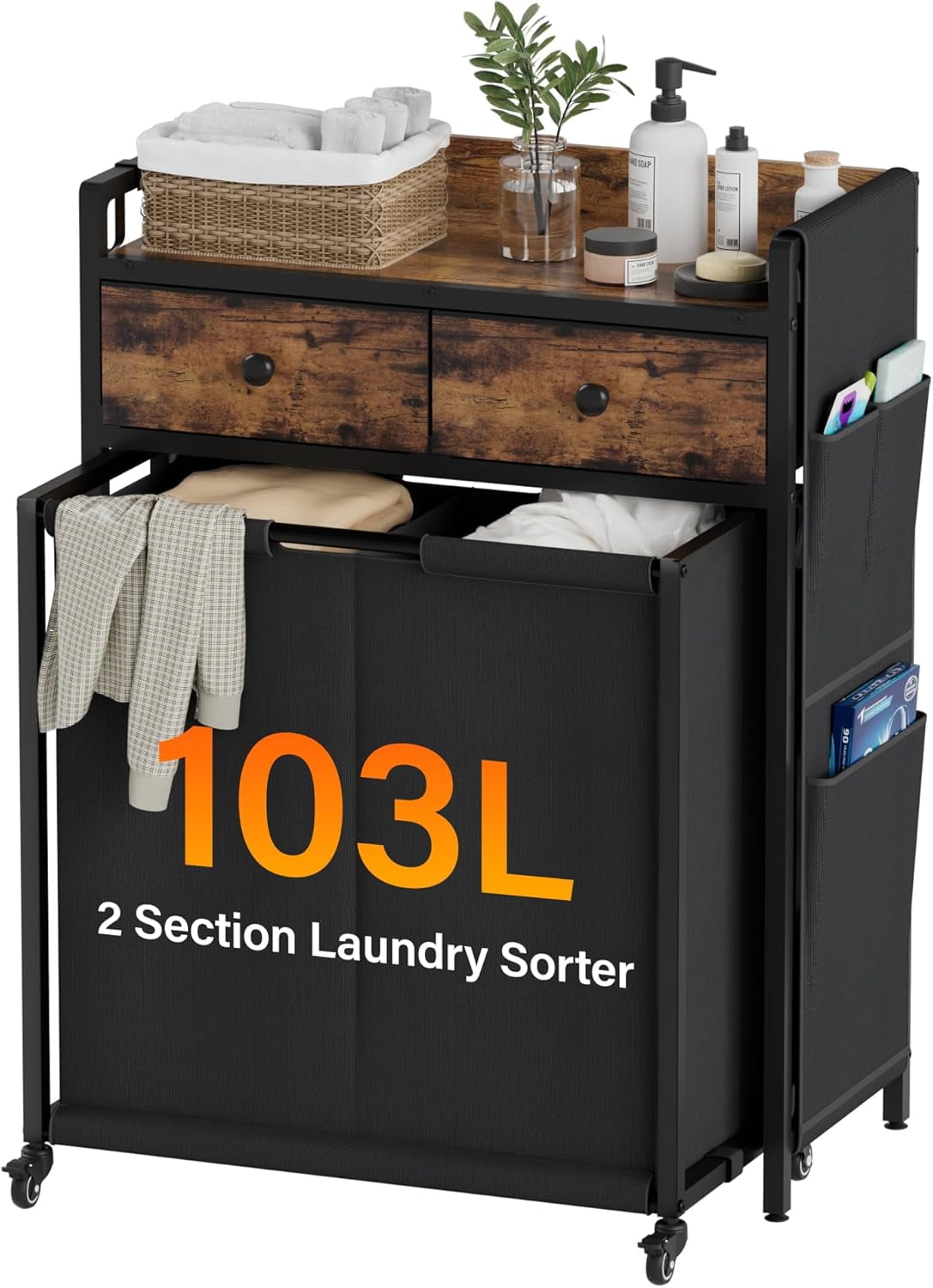 Laundry Sorter: Laundry Hamper with Shelf and Wheels - Rolling Laundry ...