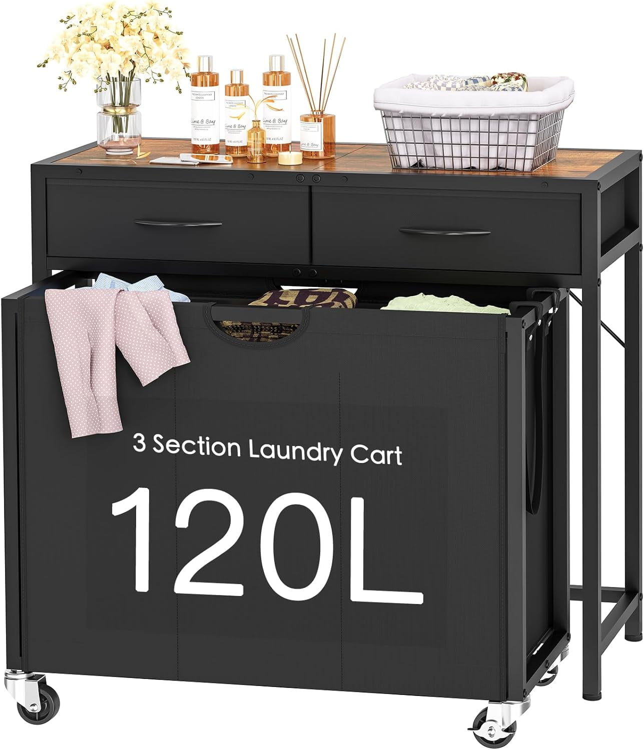 Laundry Sorter, Rolling Laundry Hamper with 3 Section Pull-Out Bags ...