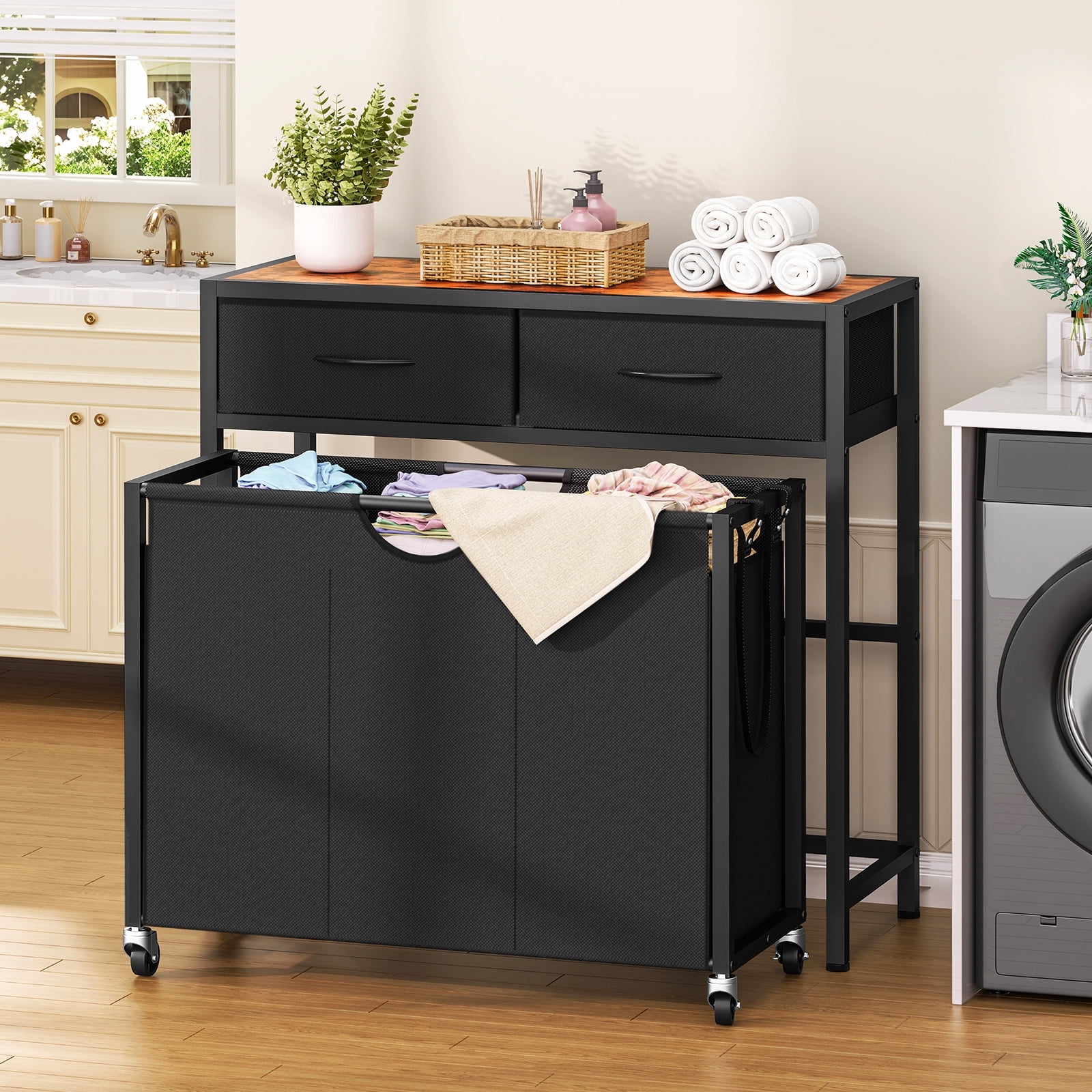 Laundry Sorter, Rolling Laundry Hamper with 3 Section Pull-Out Bags ...