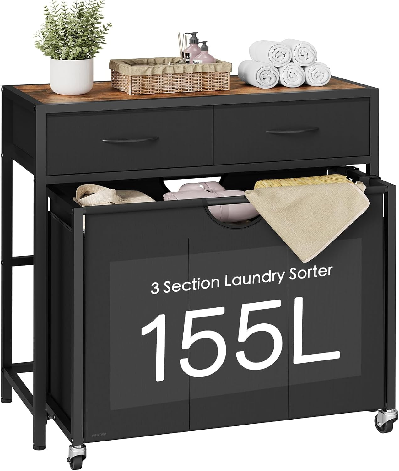 Laundry Sorter, Rolling Laundry Hamper with 3 Section Pull-Out Bags ...