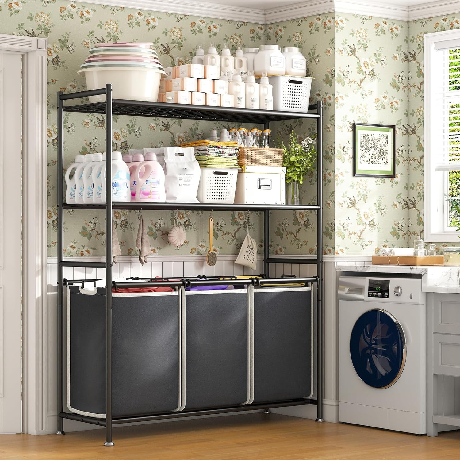 Laundry Sorter Section Laundry Hamper Sorter with Adjustable Storage ...