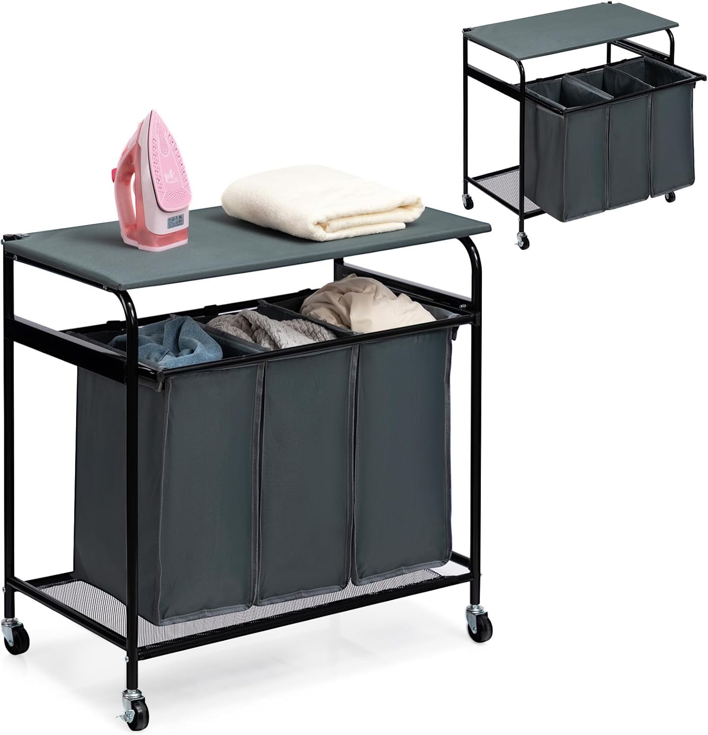 Laundry Sorter with Sturdy Ironing Board and Folding Table Top Lid ...