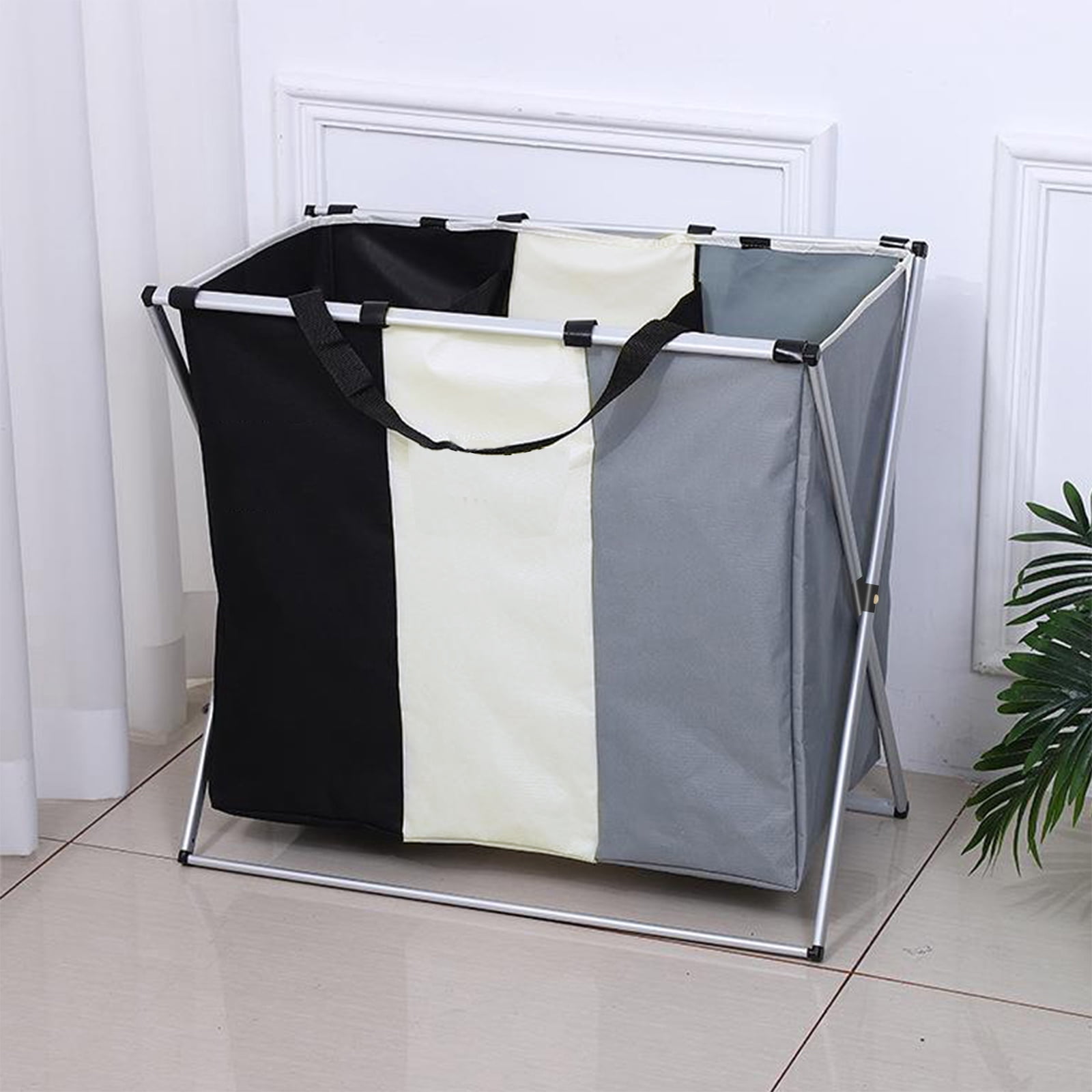 Laundry Sorting Hamper Basket 3 Sections Large Laundry Storage Foldable ...