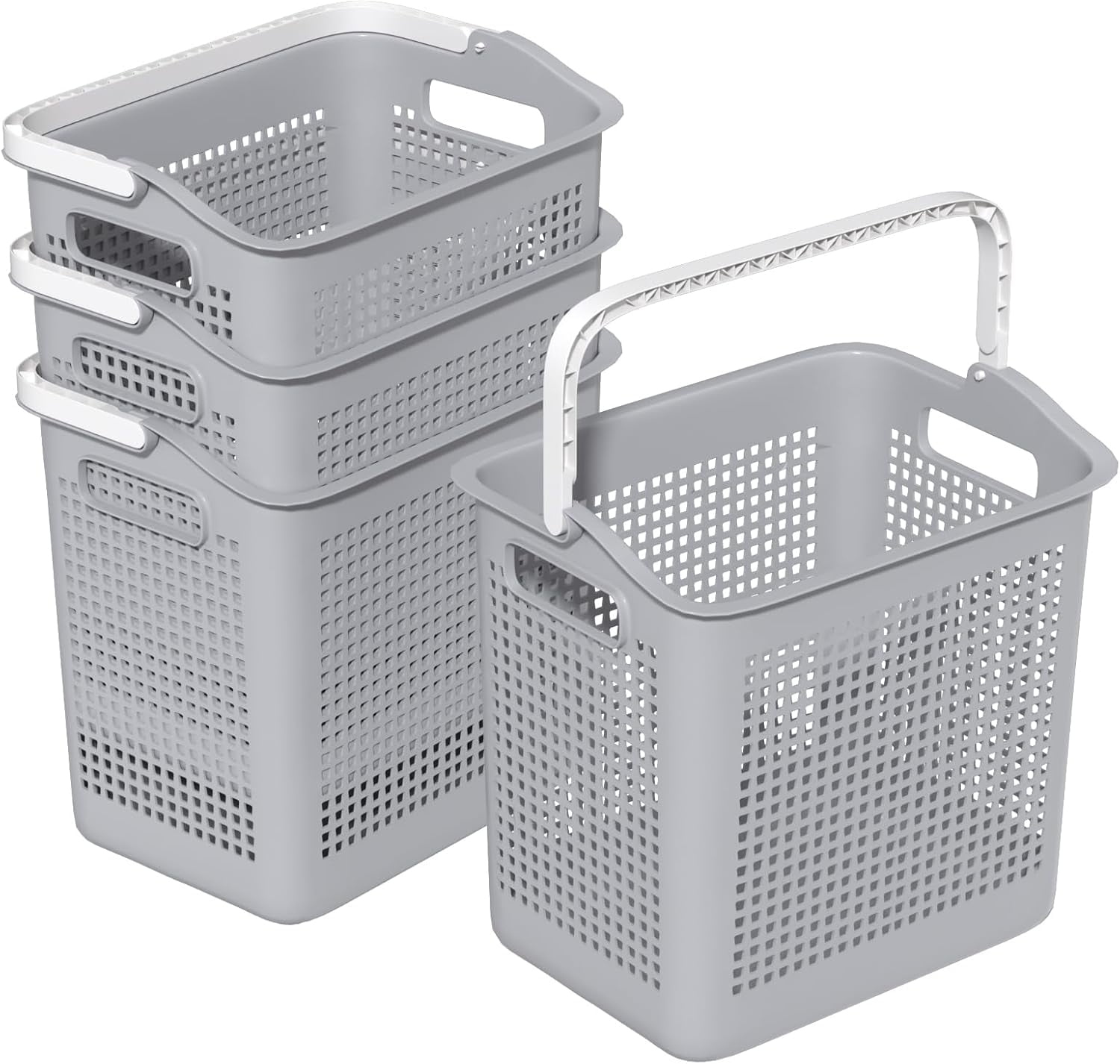 Laundry Storage Baskets with Handles, Easy to Carry Plastic Laundry ...