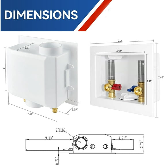 Laundry Washer Outlet Box - 1/2" PEX Inlet, 3/4" MHT Outlet, Stainless ...