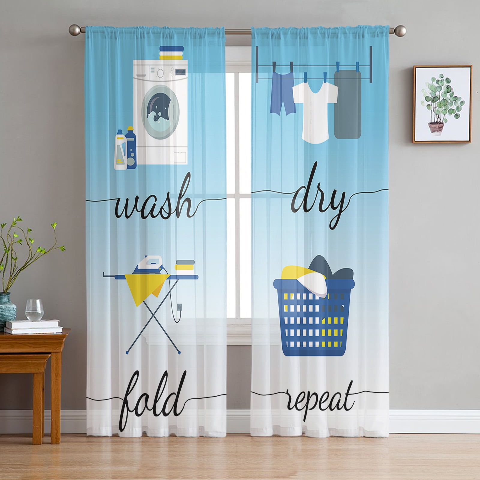 Laundry Washing Machine Clothes Gradient Tulle Curtains for Living Room ...