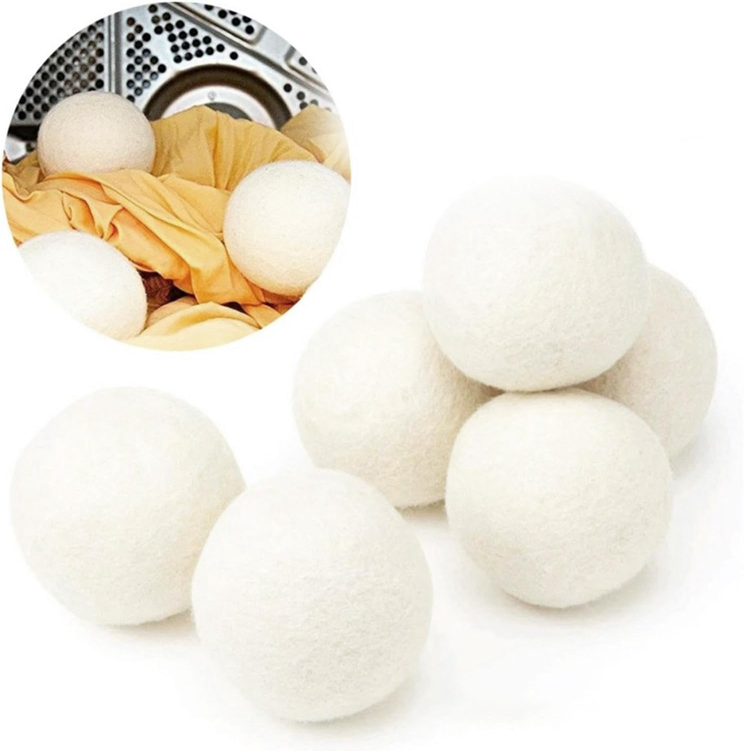Laundry Wool Dryer Balls, 6 Pack Natural Fabric Softener, Reusable ...