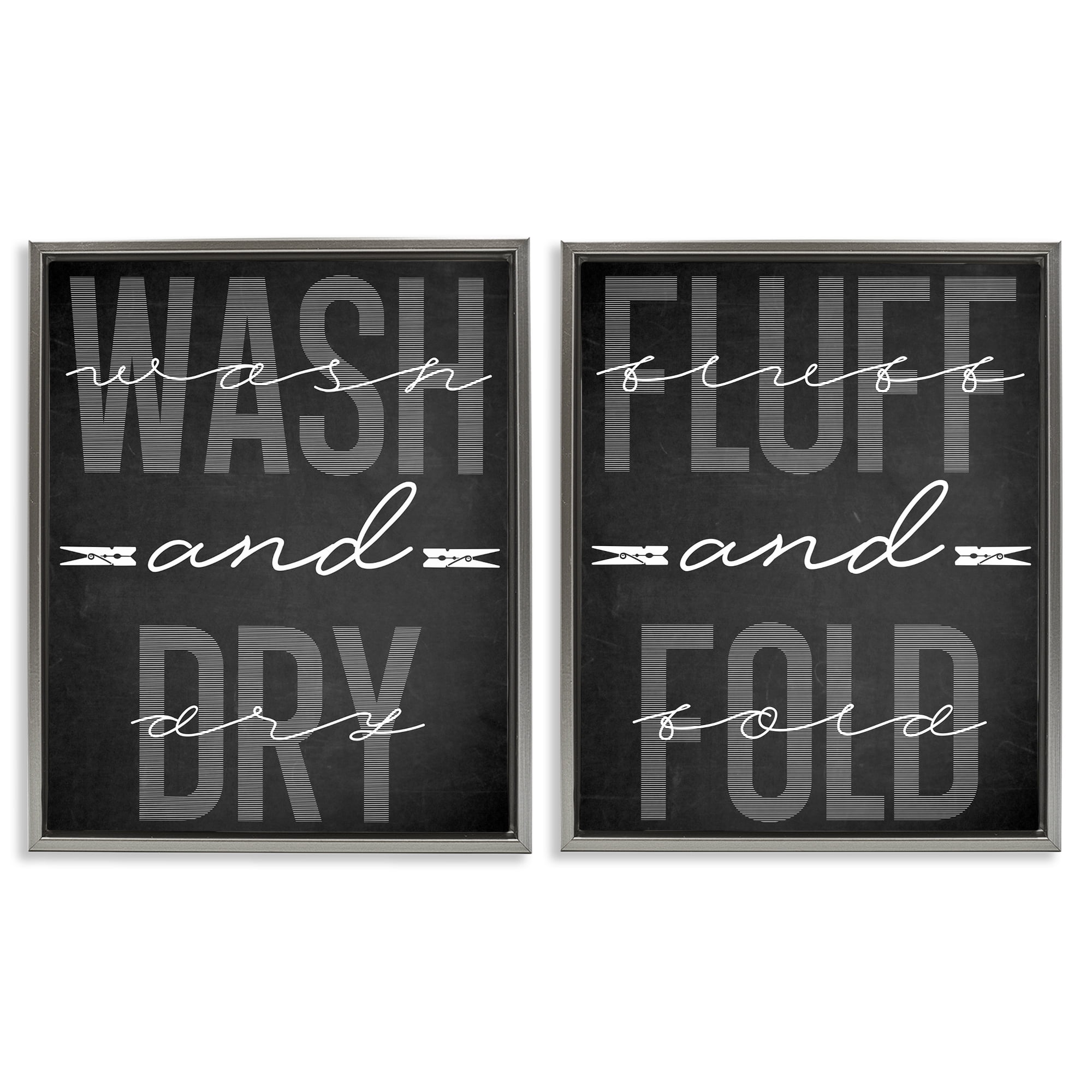 Laundry Words in Black 2 Piece Gray Framed Floater Canvas Set, design ...