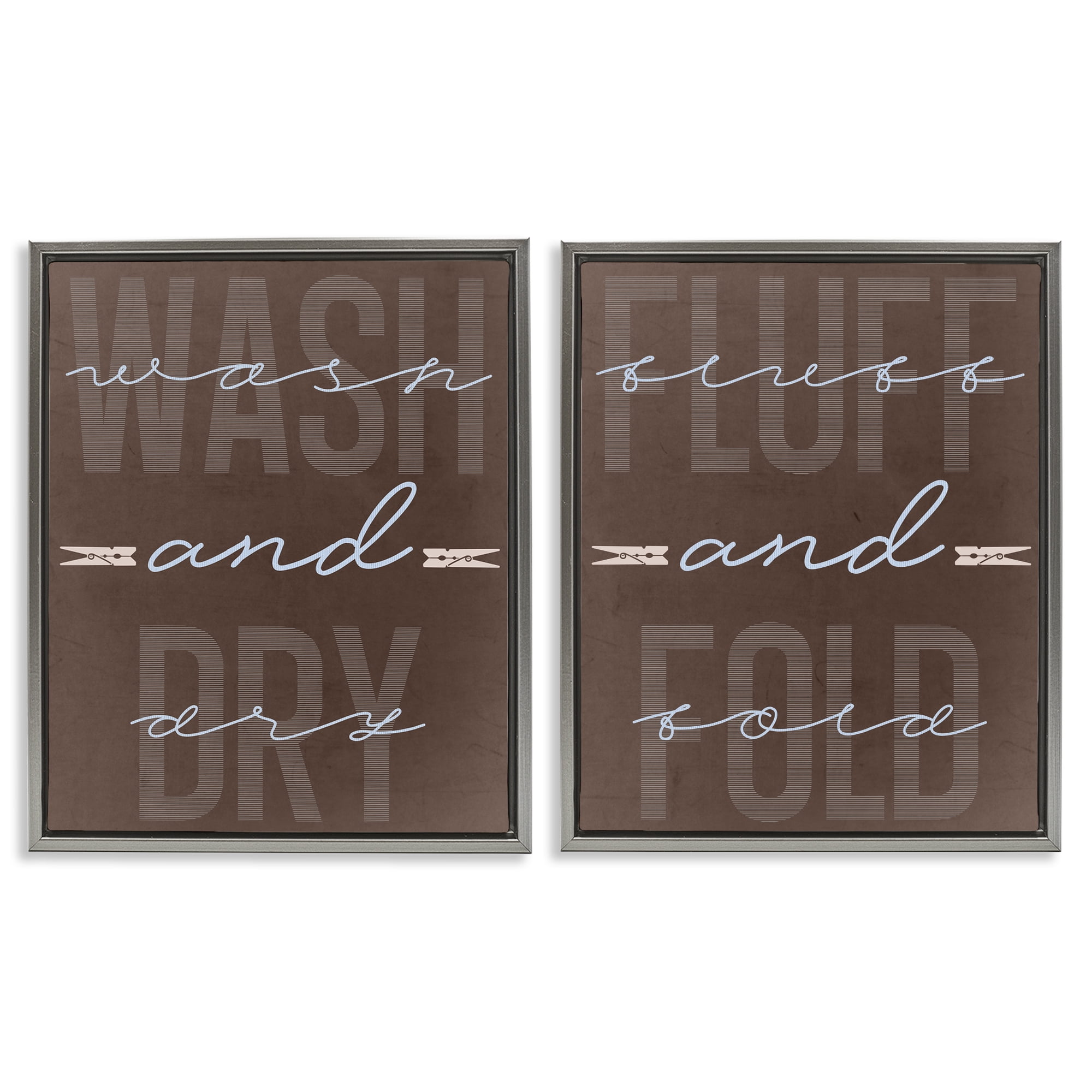 Laundry Words in Brown 2 Piece Gray Framed Floater Canvas Set, design ...
