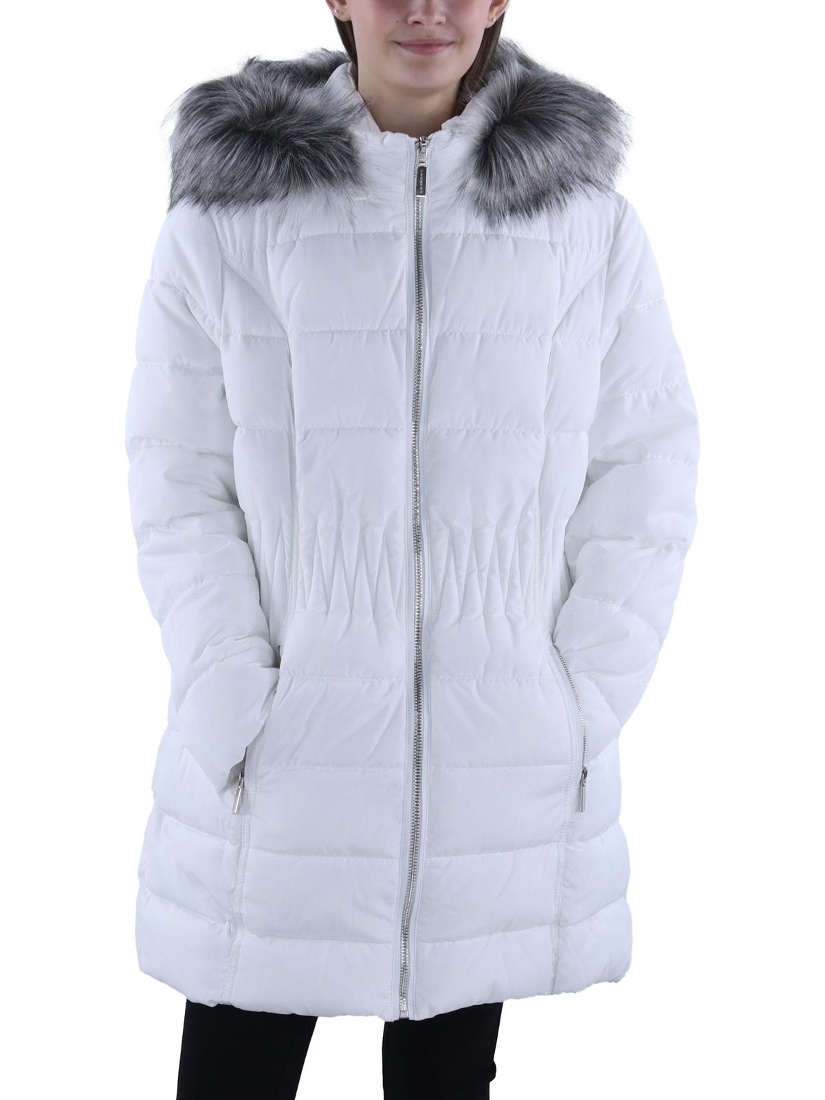 Laundry by Shelli Segal Womens Faux Fur Trim Hooded Puffer Jacket ...
