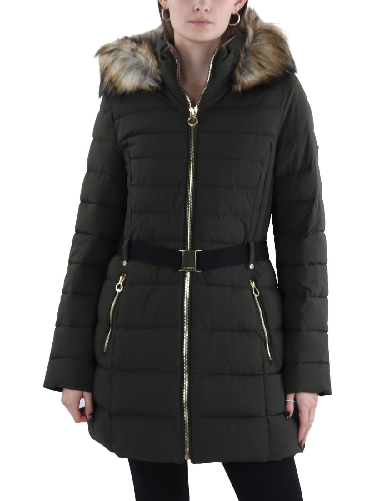 Laundry by Shelli Segal Womens Faux Fur Trim Hooded Puffer Jacket ...