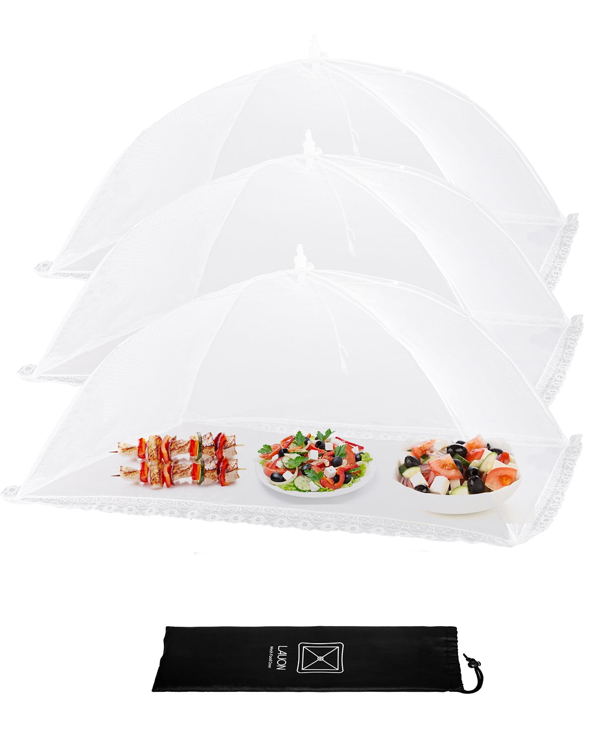 "Lauon Jumbo Food Cover, 3-Pack, 40""X26"", White Mesh, Picnic and BBQ Screen Tents" - Walmart.com